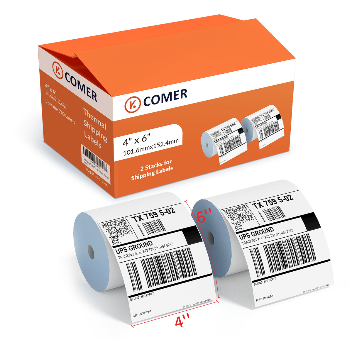 K Comer 4” X 6” Roll Thermal Shipping Labels (2 Rolls, 700 Printer ...